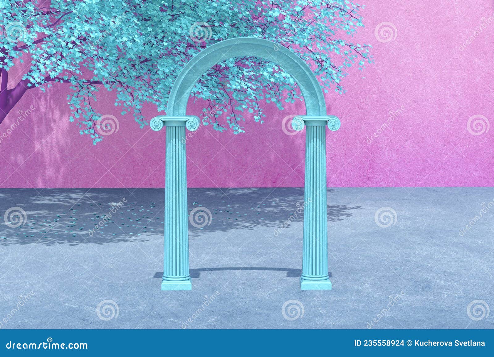 Antique Creative Bright Blue Arch with a Tree. 3D Render Stock ...