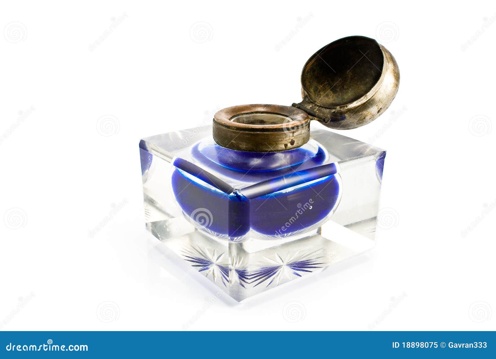 Antique Crystal Inkwell with Blue Ink Stock Image - Image of contour ...