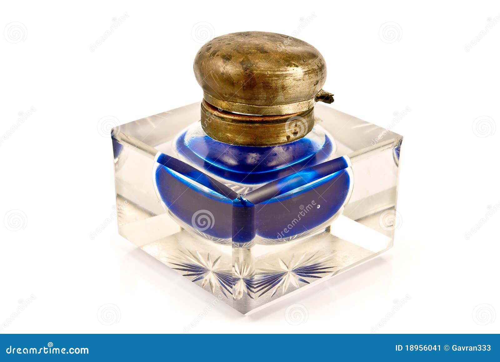 Antique Crystal Inkwell with Blue Ink Stock Image - Image of education ...