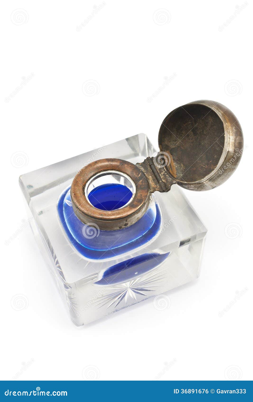 Antique Crystal Inkwell with Blue Ink Stock Photo - Image of inkpot ...