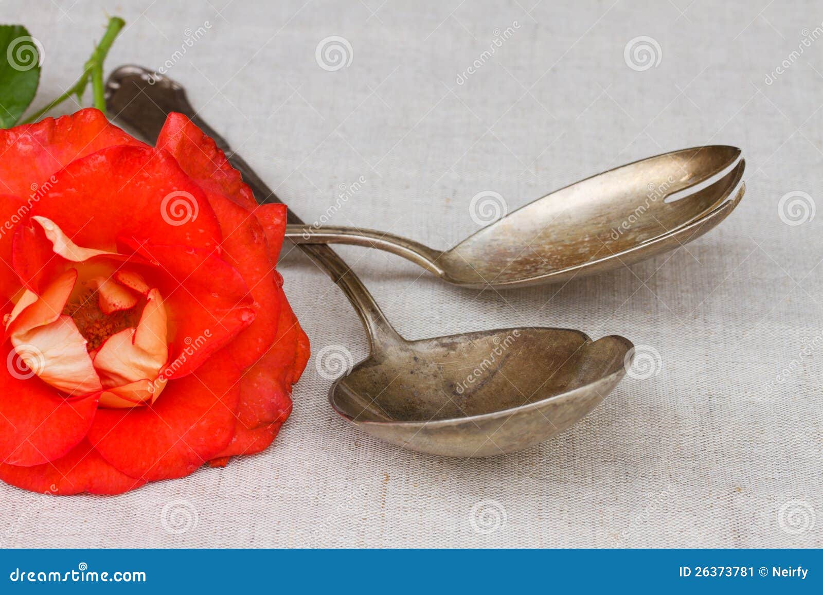 Antique Cutlery - Spoon and Fork with Rose Stock Image - Image of ...