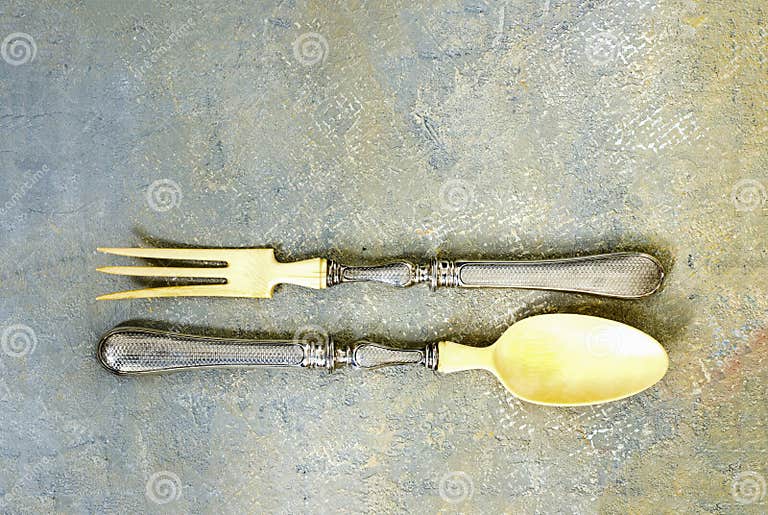 Antique Dining Silverware with Ivory Handle Stock Photo - Image of ...