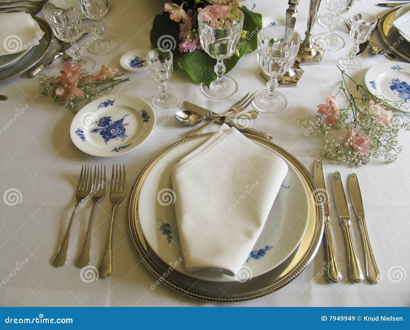 Antique dinner table stock image. Image of knives, flowers - 7949949