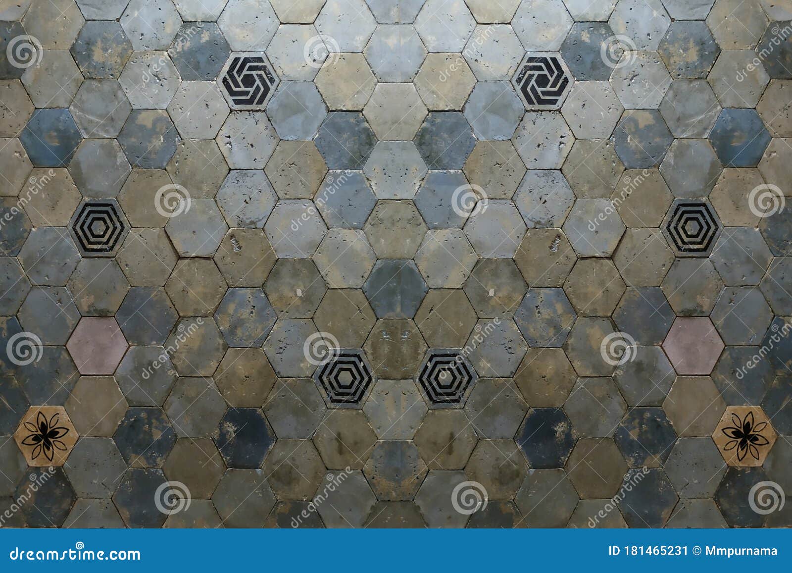 Antique, Dirty Brown Blue Exterior Wall Panel, Hexagonal Blocks ...