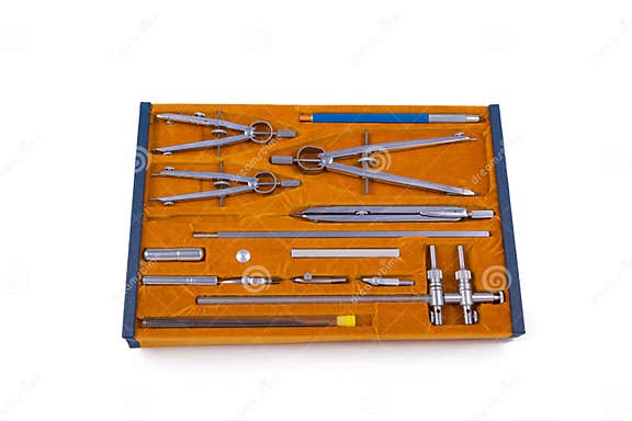 Antique Drafting Instruments Stock Photo - Image of drawing, orange ...