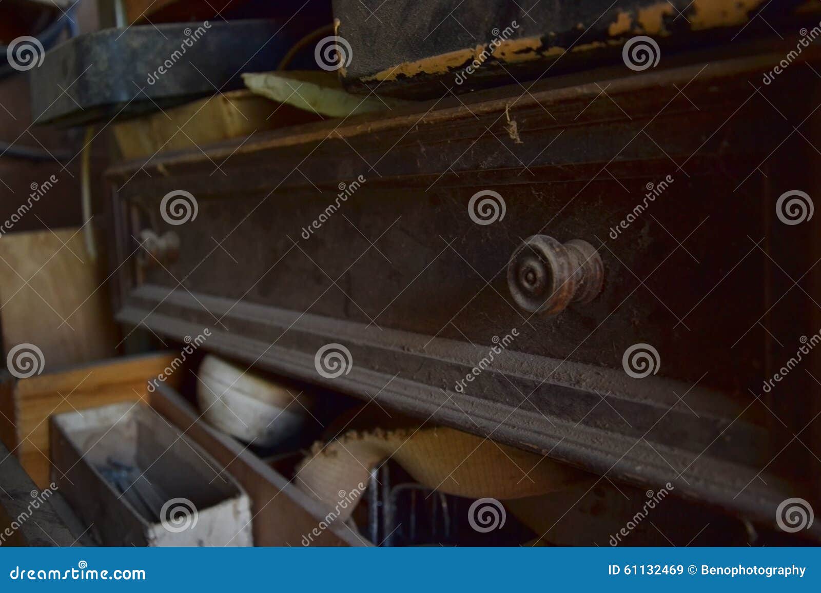 Antique Dusty Drawer in an Old Workshop Stock Image - Image of grunge ...
