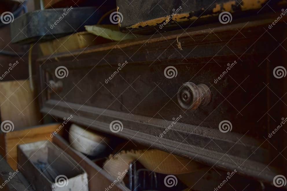 Antique Dusty Drawer in an Old Workshop Stock Image - Image of grunge ...