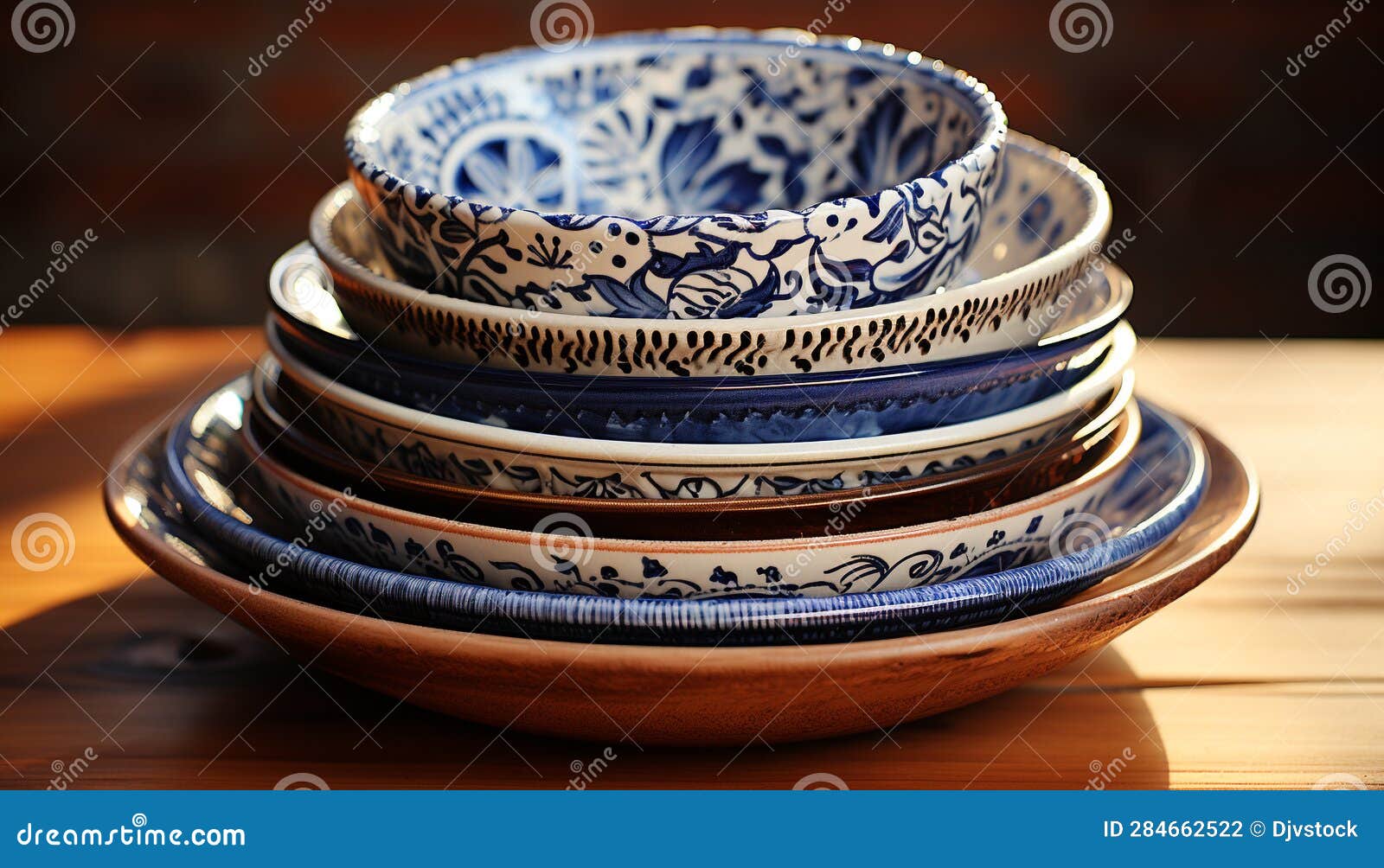 Stack Of Earthenware Plates With Rustic Glazes Royalty-Free Stock Photo ...