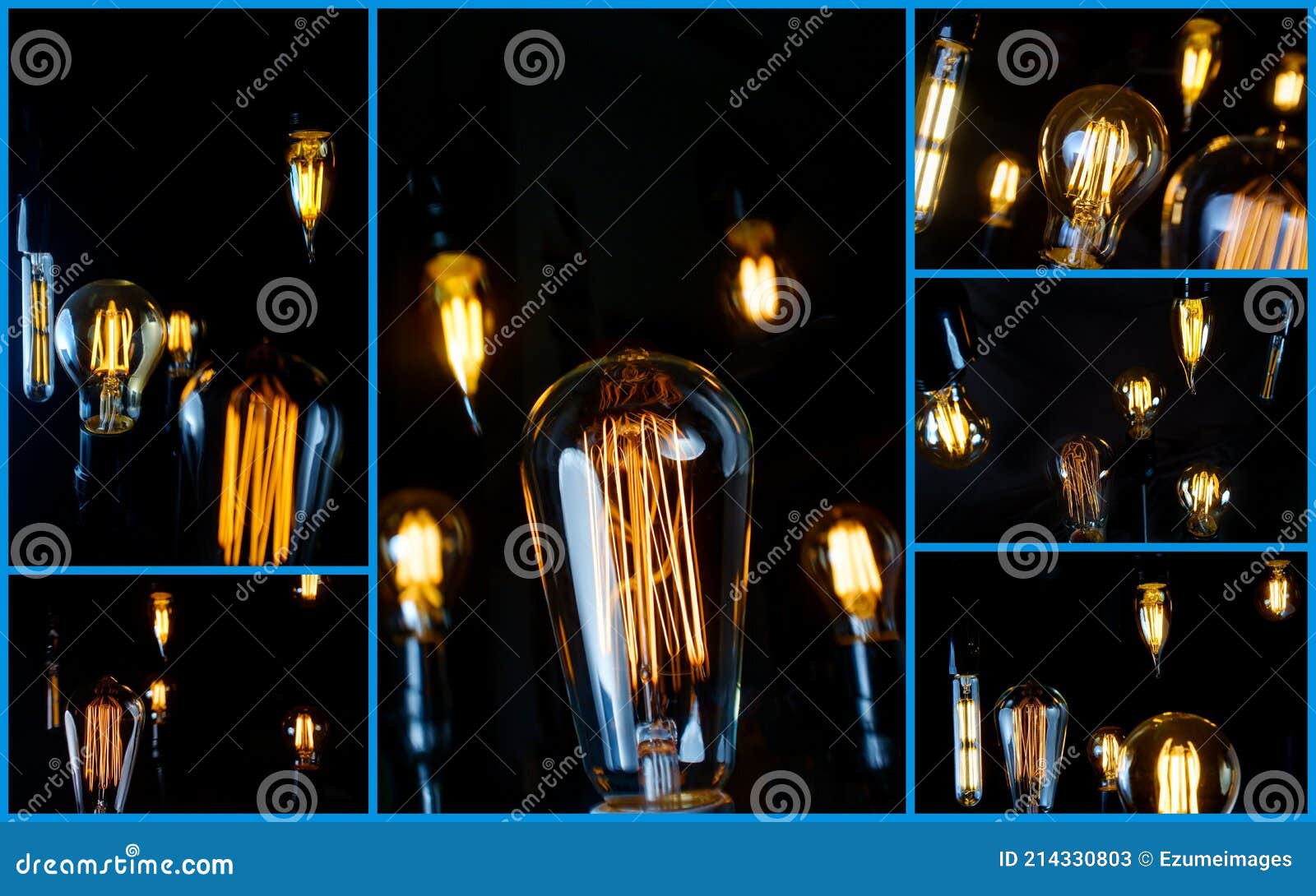 Antique Edison Light Bulbs Collage Stock Image - Image of mosaic, dark ...