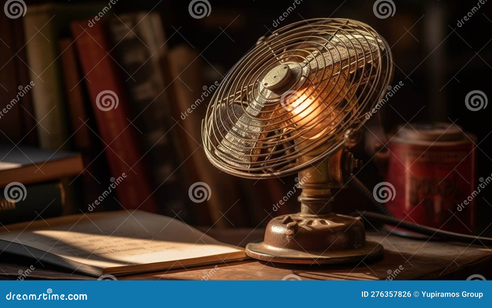 Antique Electric Fan Turning on Wooden Table Generated by AI Stock ...
