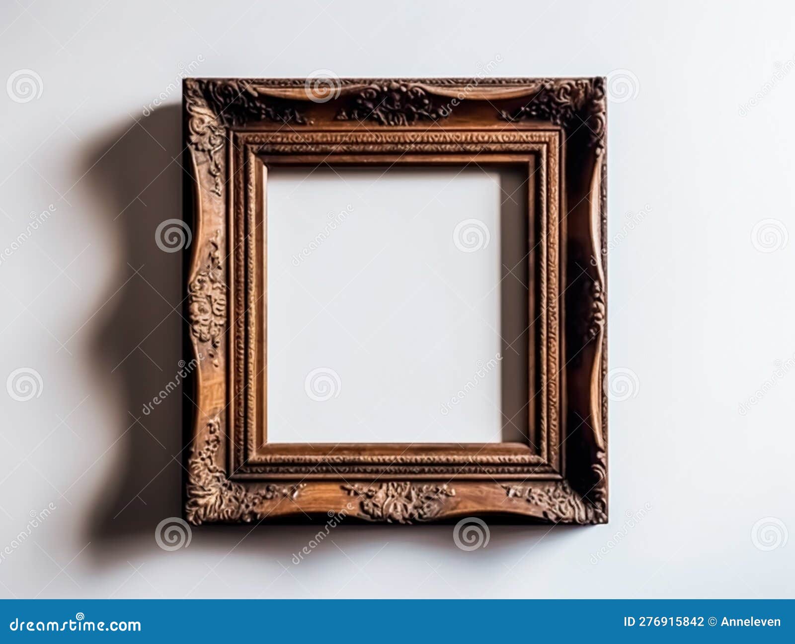 Antique Empty Wooden Square Frame on a White Wall. Generative AI Stock ...