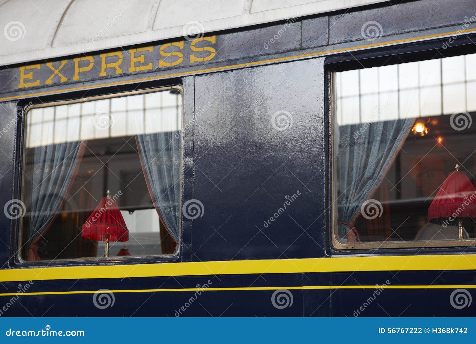 Antique Express Wagon Train with Windows and Lamps Stock Photo - Image ...