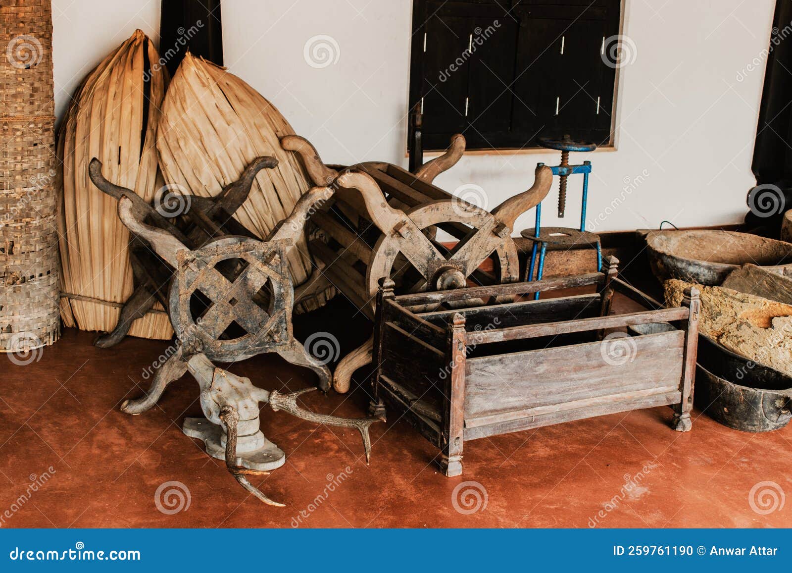 Antique Farm Tools Collection, Wooden Farm Tools Set. Stock Photo ...