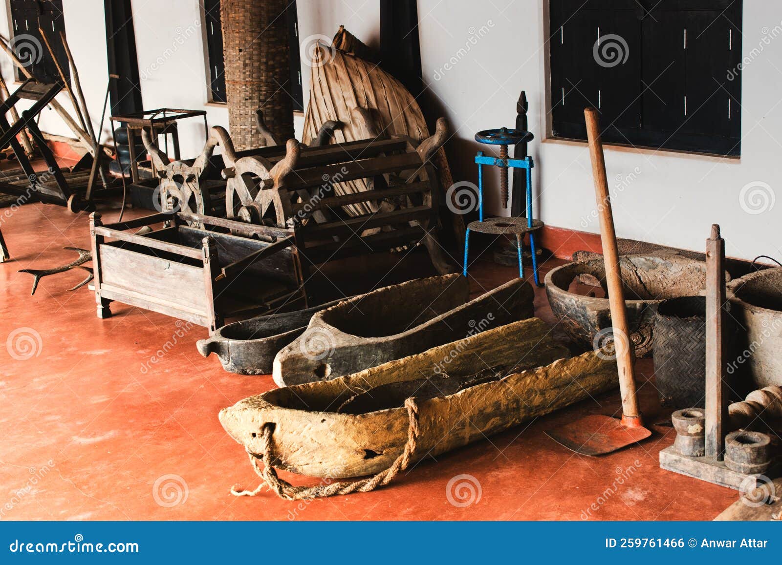 Antique Farm Tools Collection, Wooden Farm Tools Set. Stock Photo ...