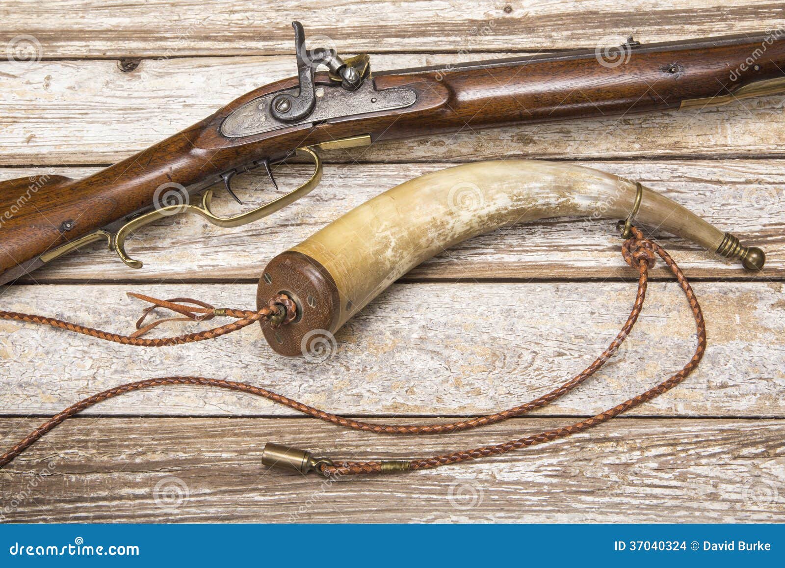 Antique Firearm Gun Powder Horn Muzzle Loader Stock Photo - Image of ...