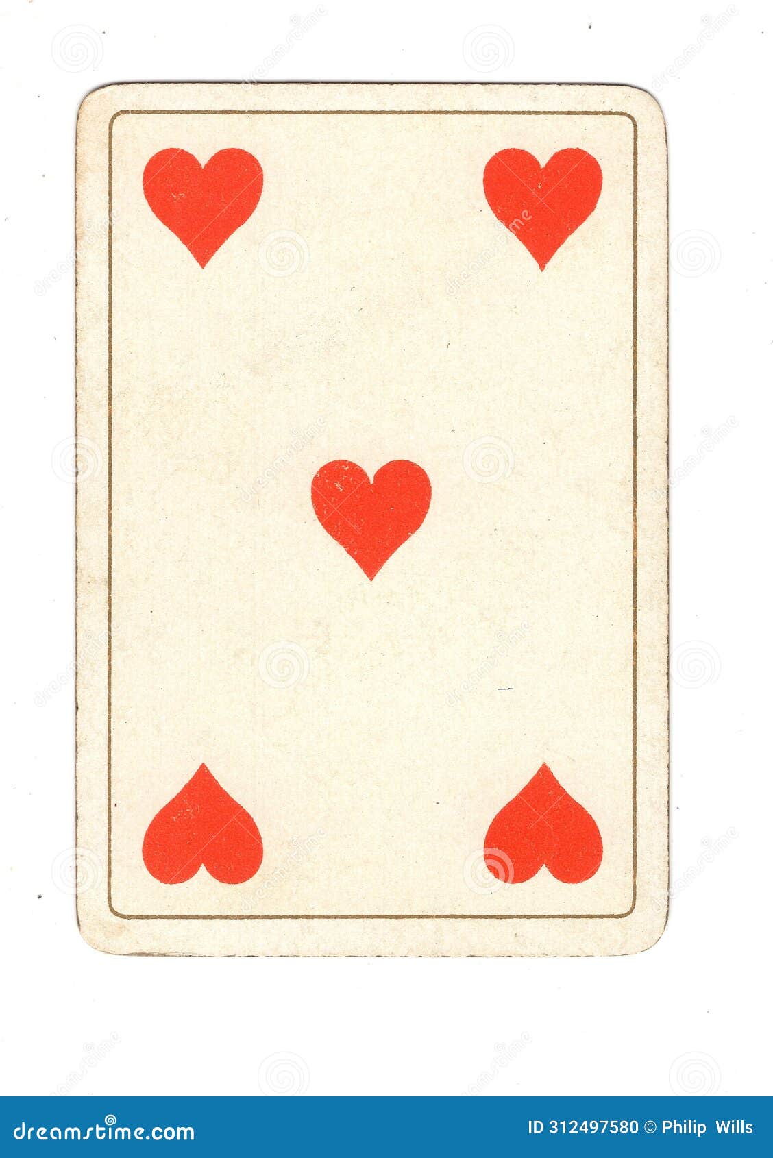 An Antique Five of Hearts Playing Card. Stock Illustration ...