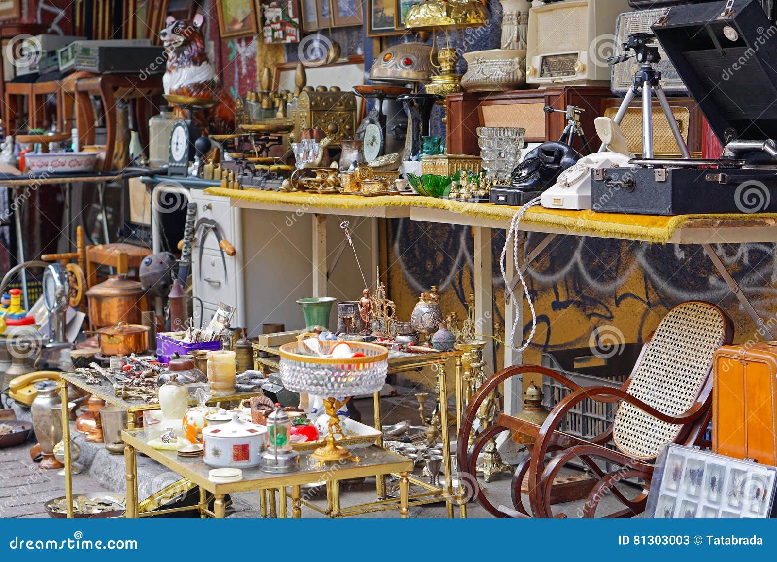 Antique flea market stock image. Image of golden, jugs - 81303003