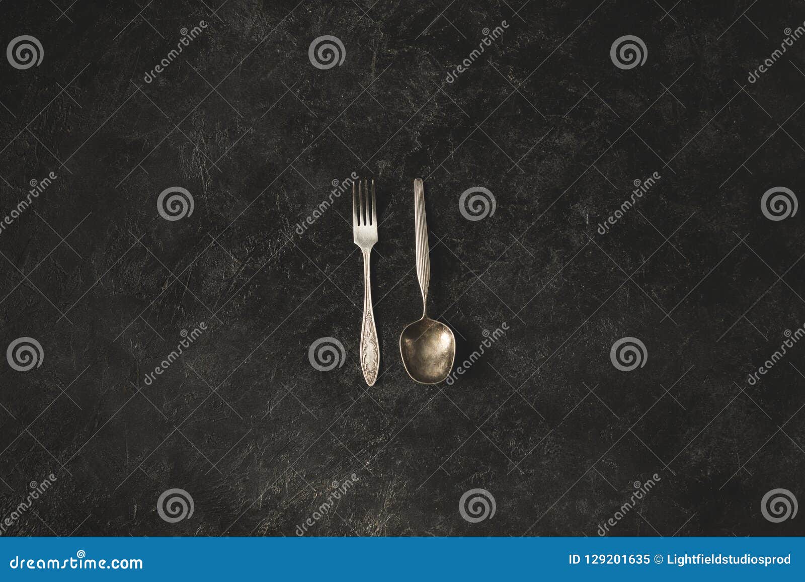 Top View of Antique Fork and Spoon Stock Image - Image of flatware ...