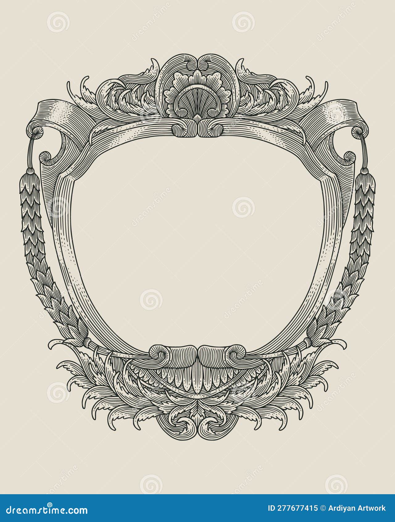 Antique Frame with Engraving Drawing Style. Vector Vintage Illustration ...