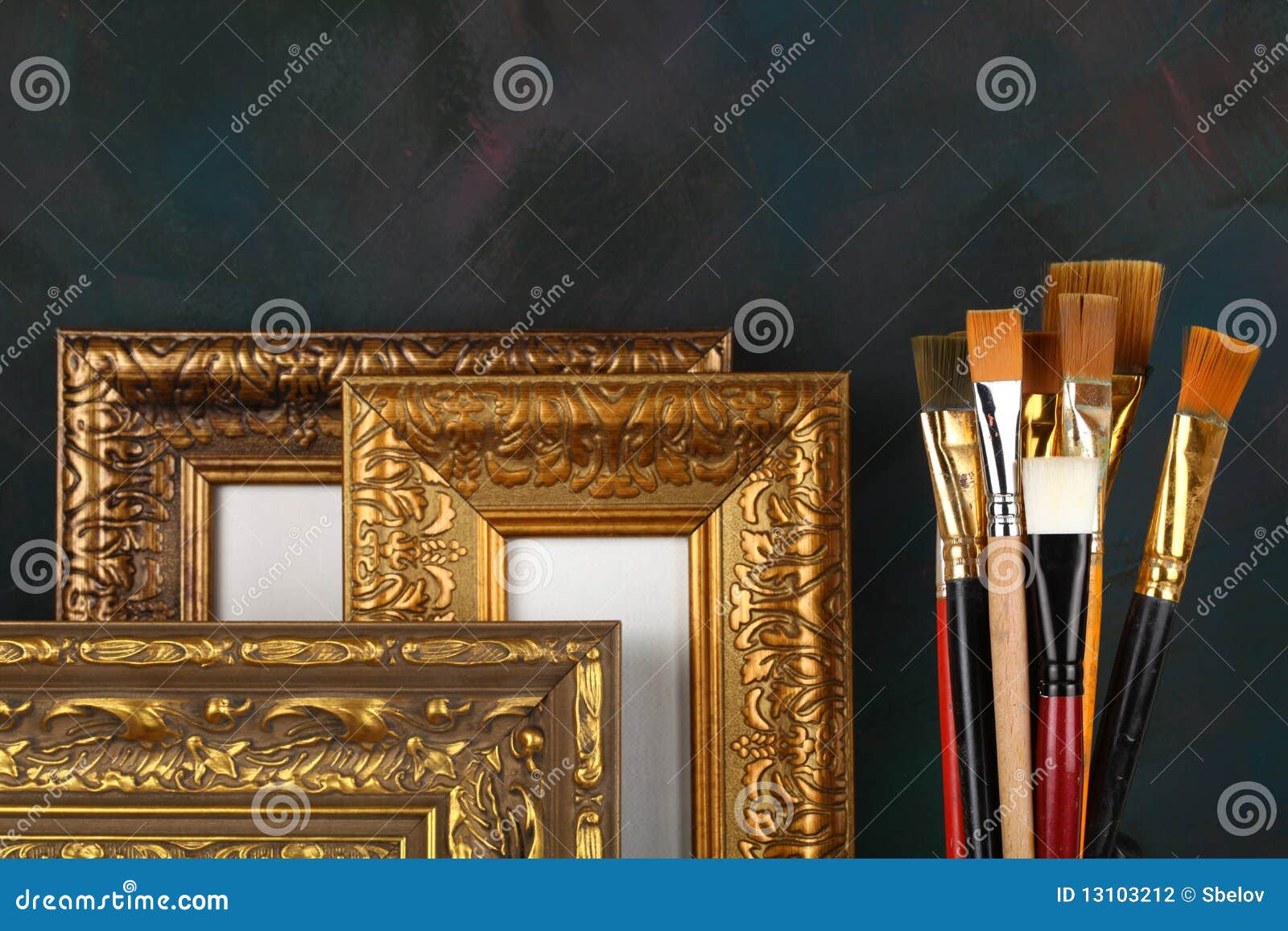 Antique Frame and Paintbrushes Stock Photo - Image of style, paintbrush ...