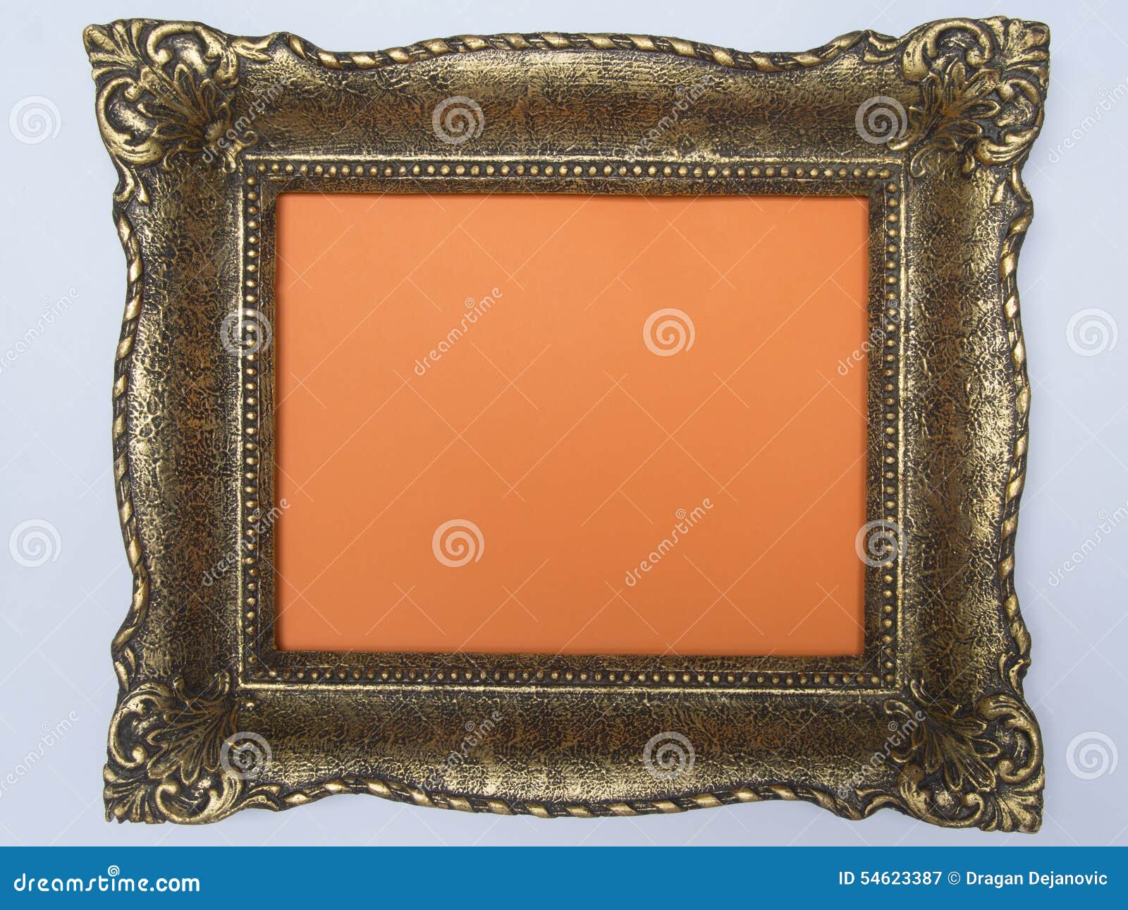 Antique Frame Painted Gold on a Orange Background Stock Image - Image ...