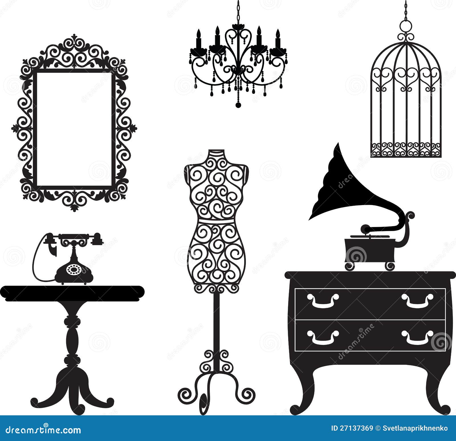 Antique Furniture In Cartoon Style. Vector Illustrations Isolate ...