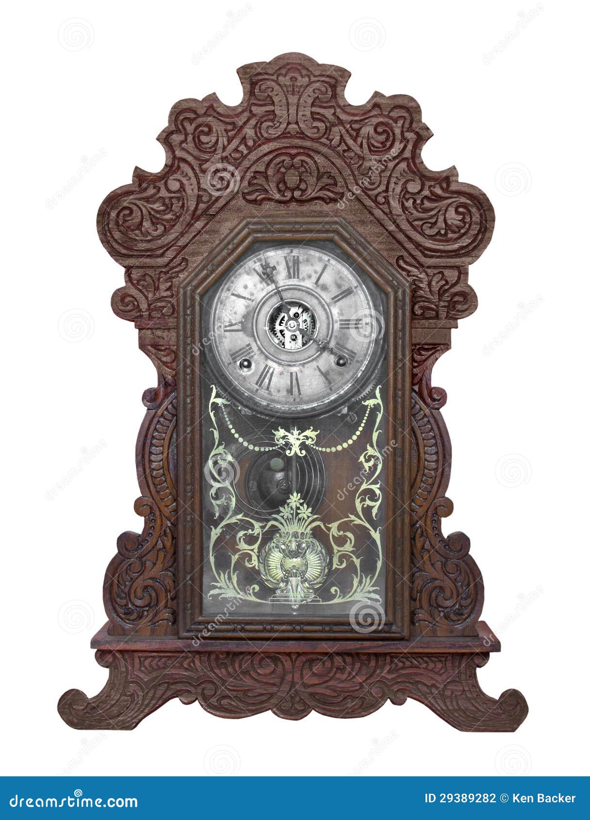 Antique Gingerbread Clock Isolated. Stock Photo - Image of wood, mantle ...
