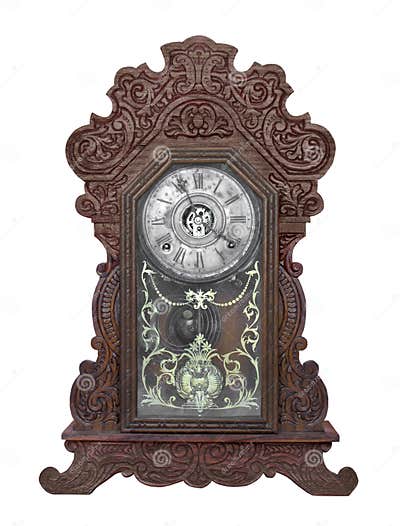 Antique Gingerbread Clock Isolated. Stock Photo - Image of wood, mantle ...