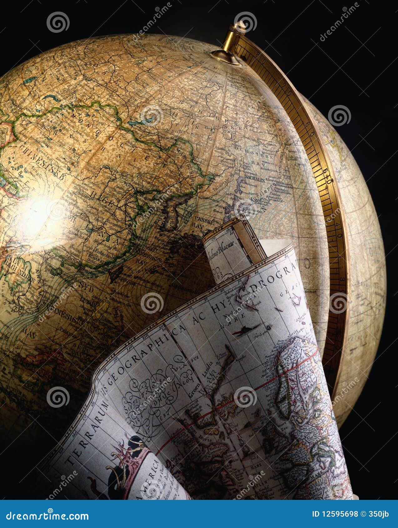 Antique Globe and Map of the World Stock Photo - Image of spherical ...