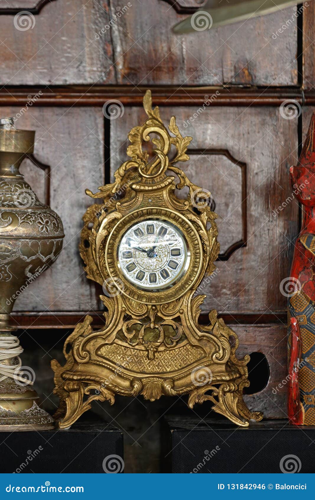 Antique Gold Clock stock photo. Image of decorative - 131842946