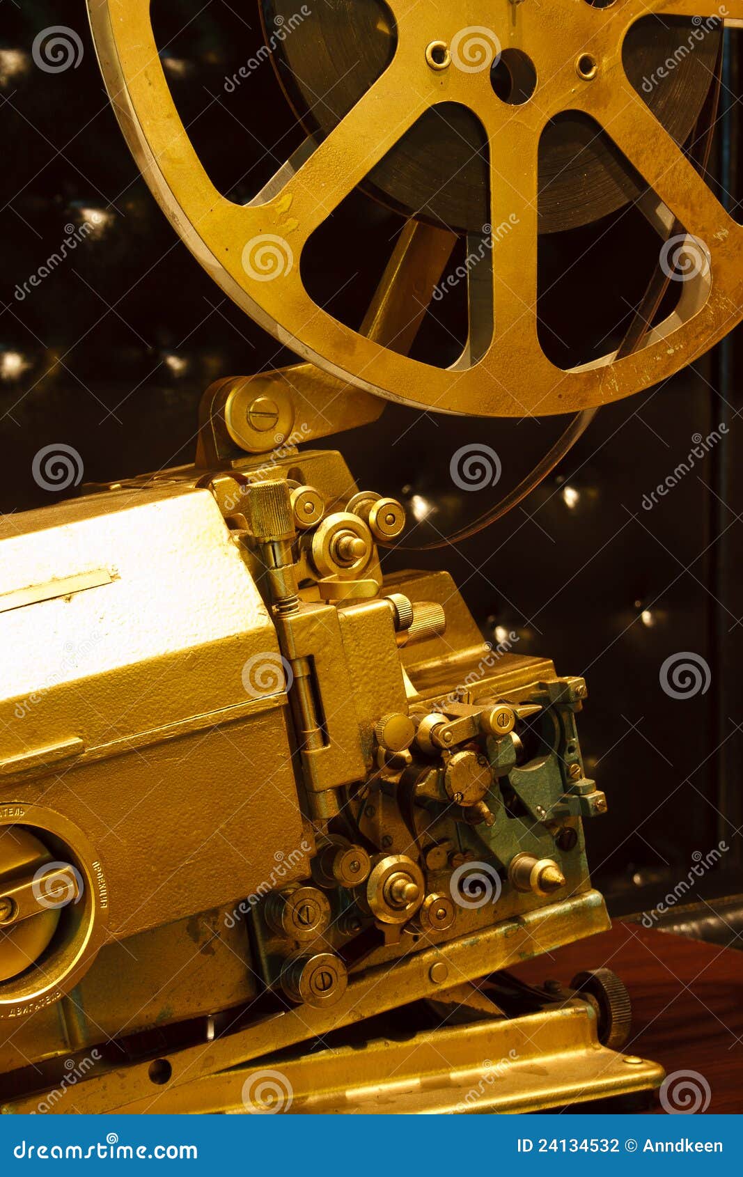 Antique Gold Color Projector with the Film Stock Photo - Image of gate ...