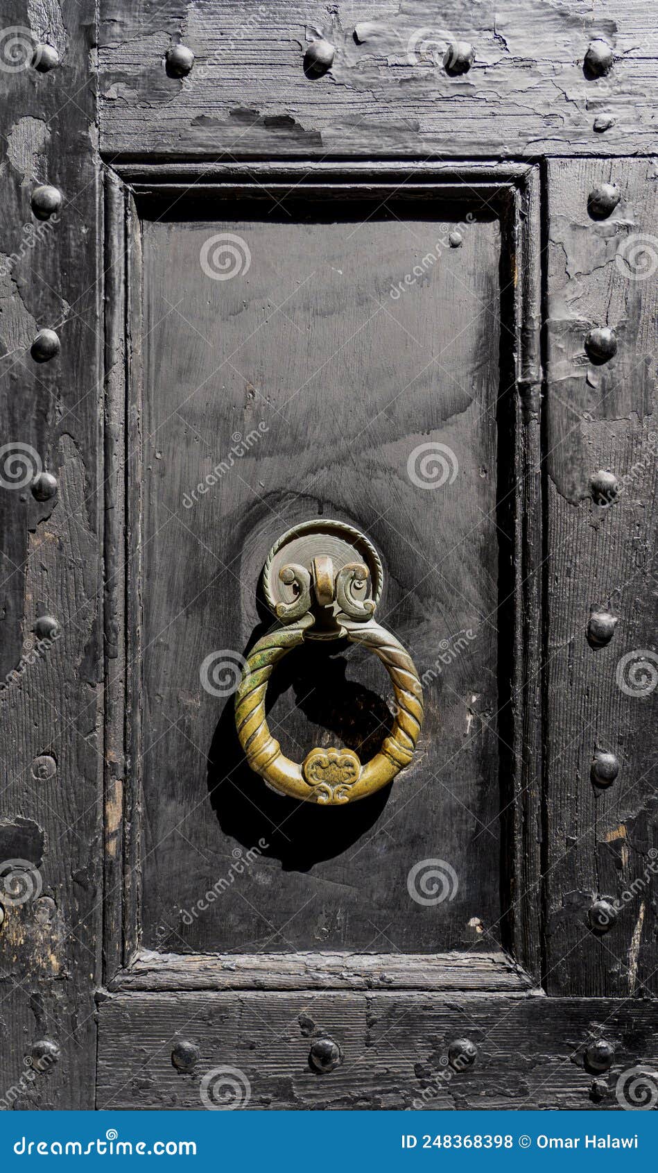 Antique Golden Door Handle for Knocking on the Door Stock Photo - Image ...