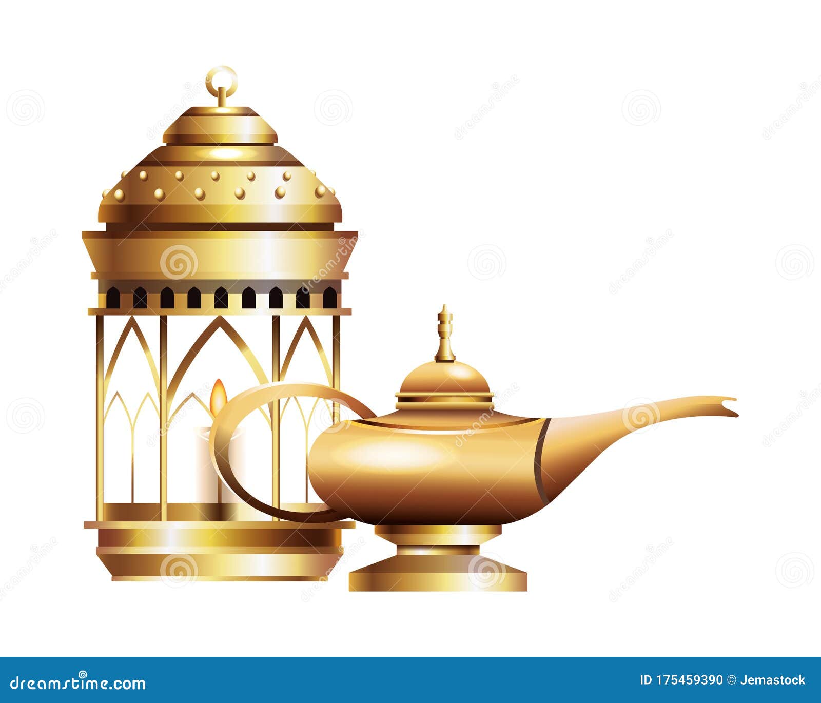 Antique Golden Magic Lamp with Lantern Stock Vector - Illustration of ...