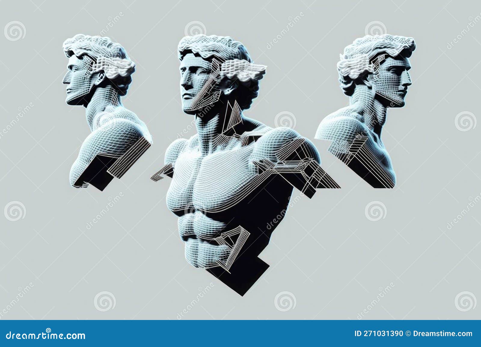 Antique Greek Statues With 3D Mesh On A Gray Background. Generative Ai ...