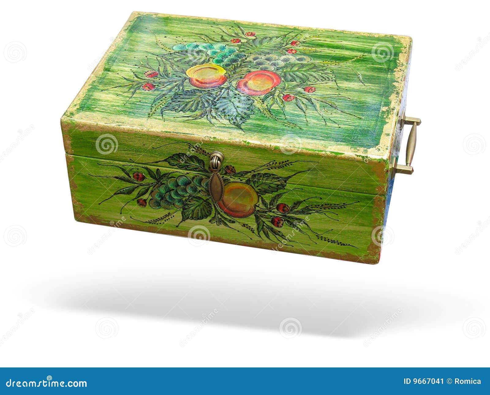 Antique Green Decorated Wood Box Isolated Stock Image - Image of ...