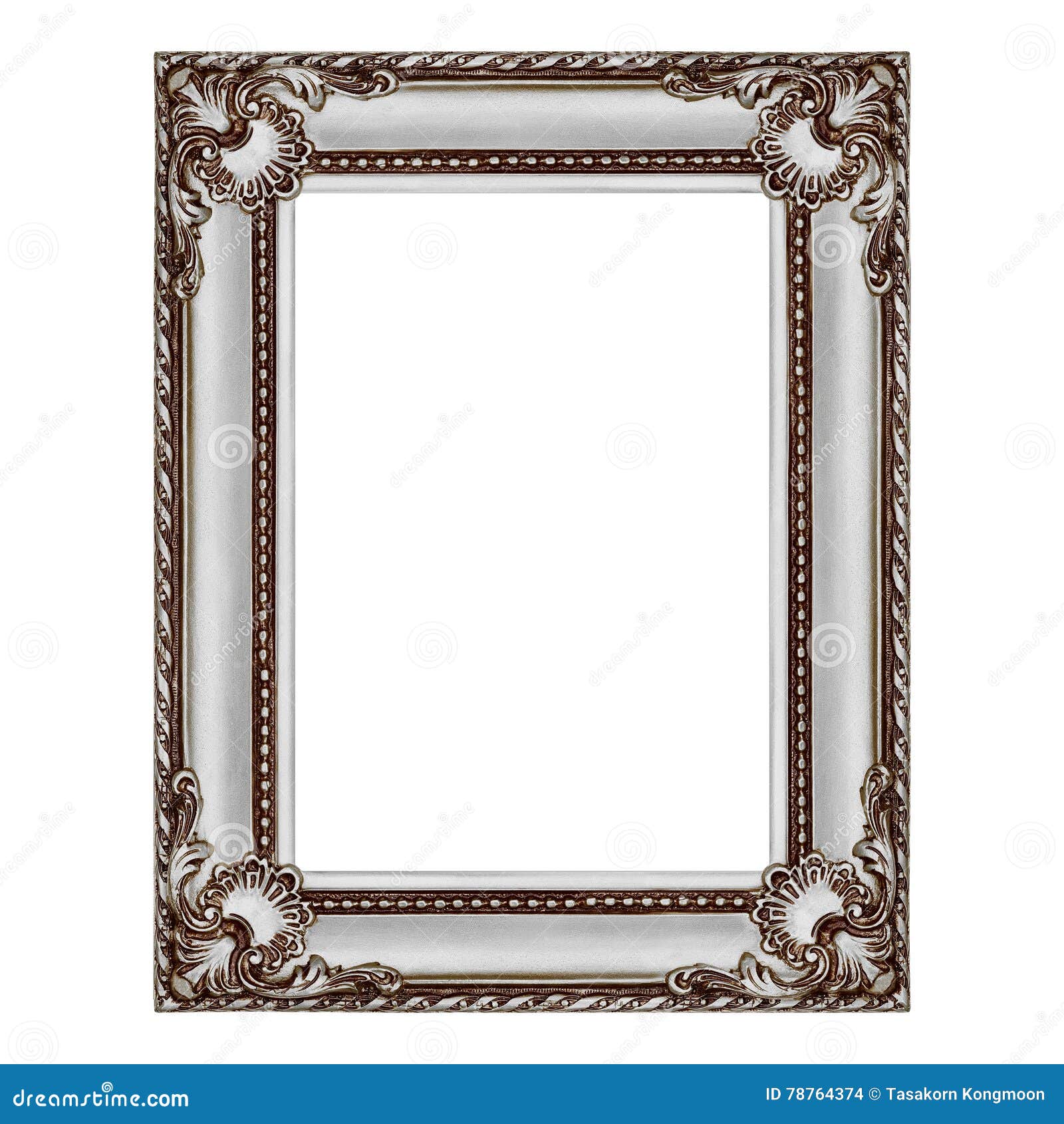 Antique Grey Wooden Frame Isolated on White Stock Photo - Image of ...