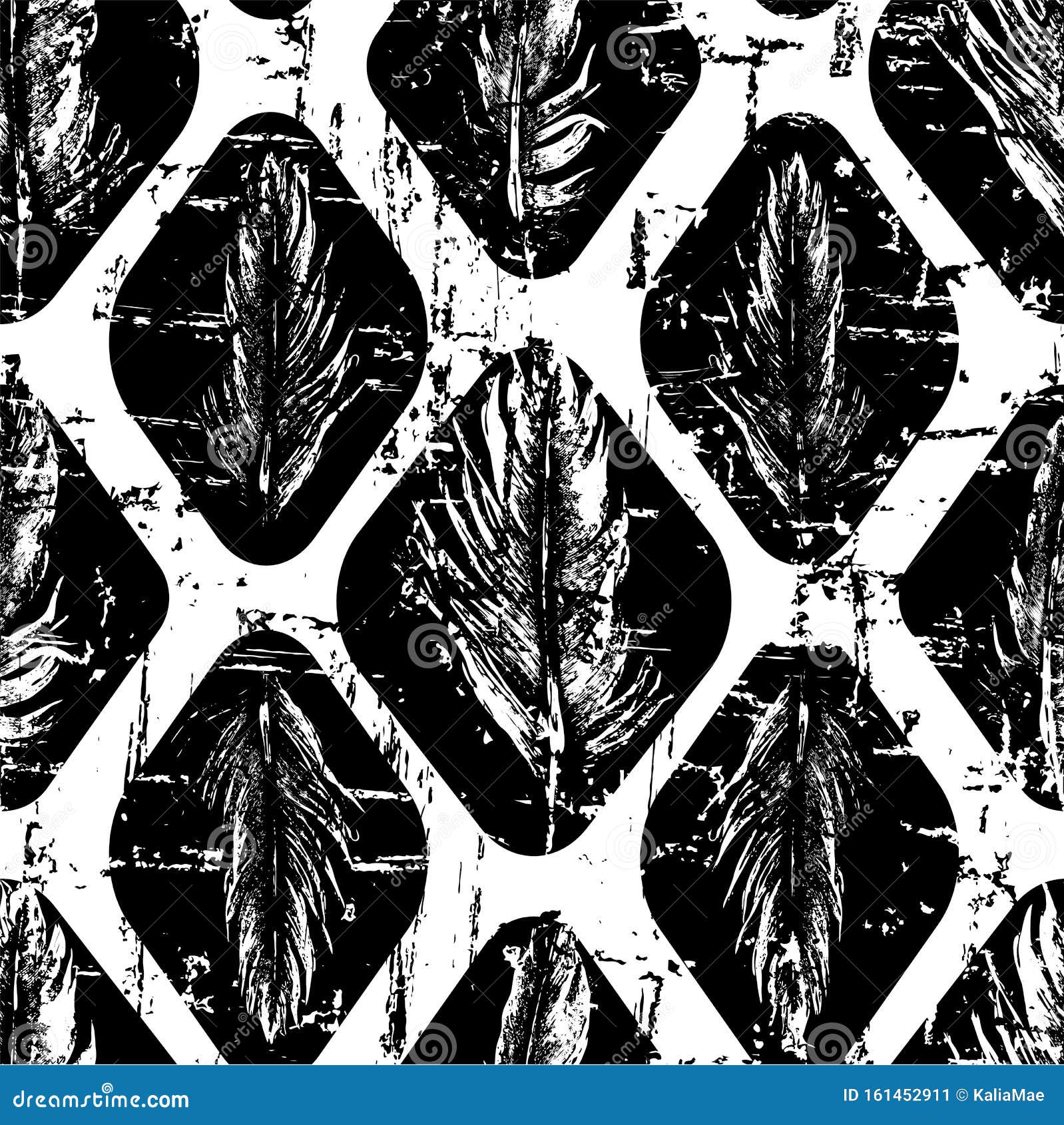 Antique Grunge Style Black and White Geometric Diamond Seamless Pattern ...