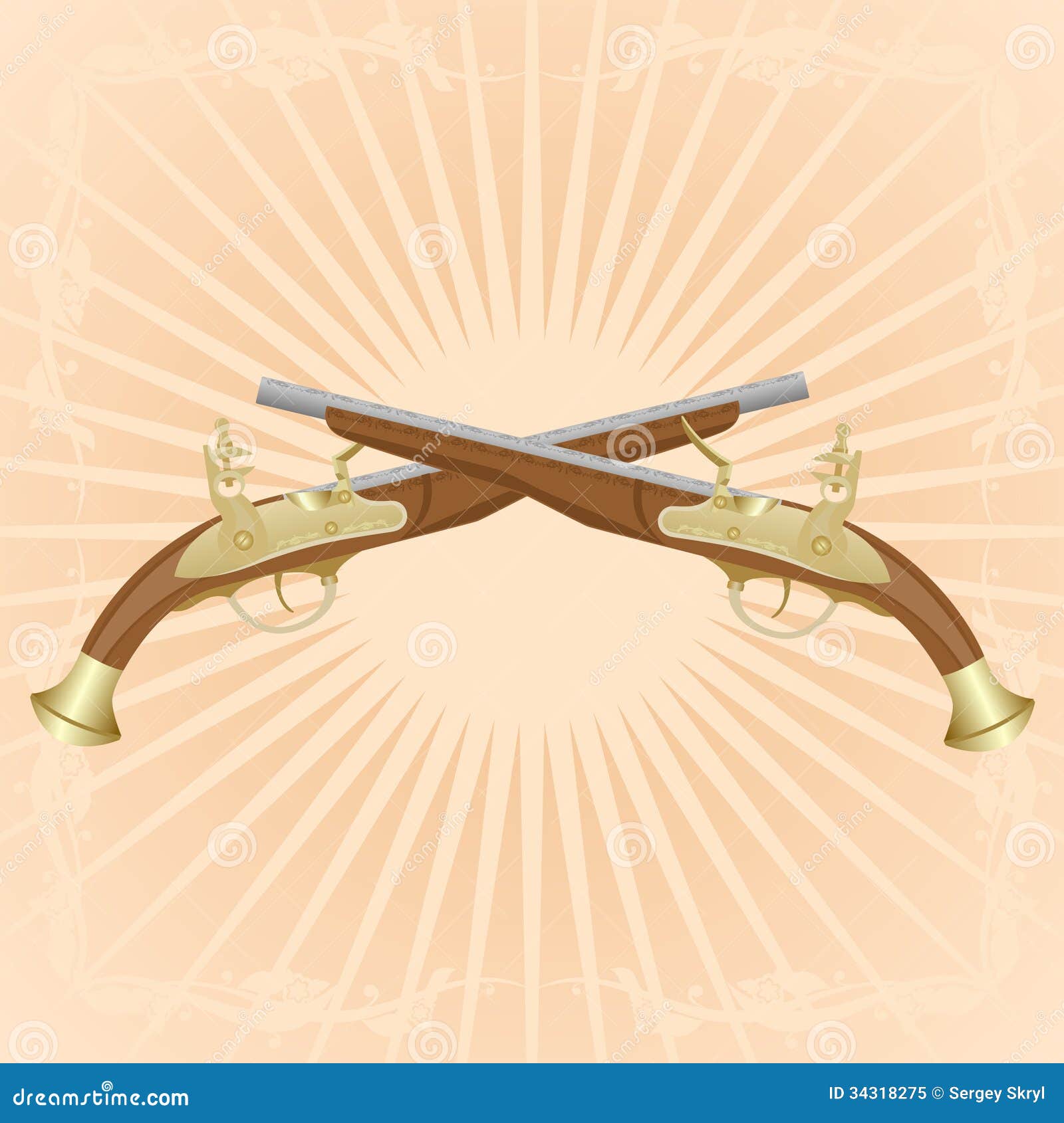 Antique guns stock vector. Illustration of brown, gray - 34318275