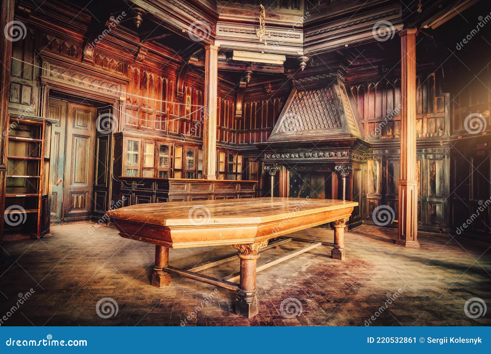 Antique Hall with Fireplace Stock Image - Image of light, sunshine ...
