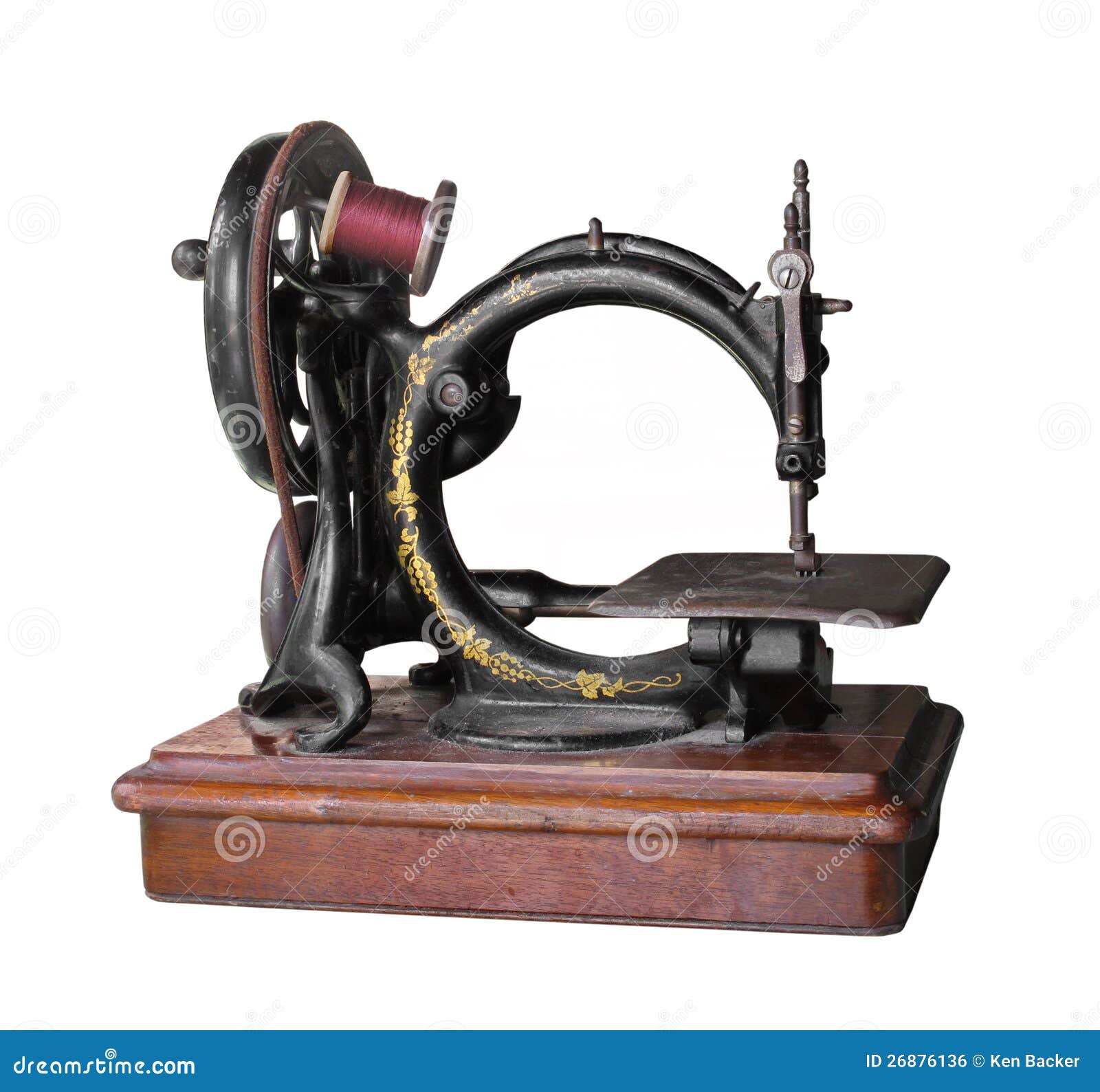Antique Hand Cranked Sewing Machine Isolated. Stock Photo - Image of ...