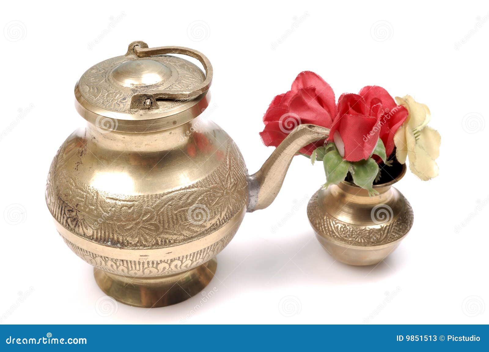 Antique Holy Copper Vessel and Flowers Stock Image - Image of beauty ...