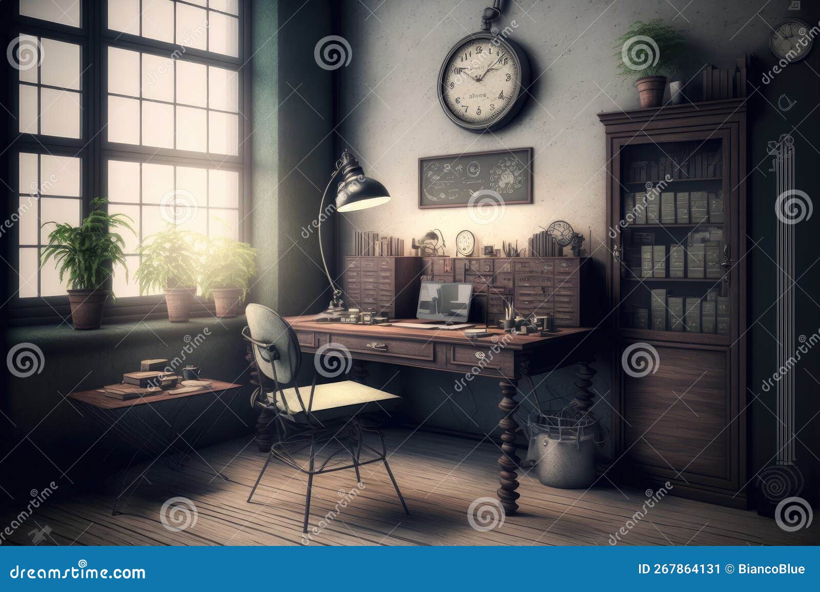 Antique Home Interior with Working Space and Study Desk in Elegant Room ...