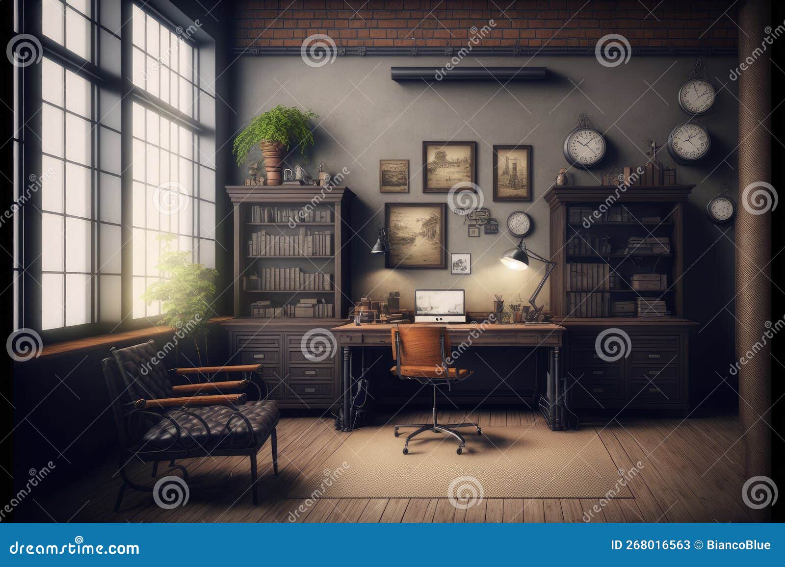 Antique Home Interior with Working Space and Study Desk in Elegant Room ...