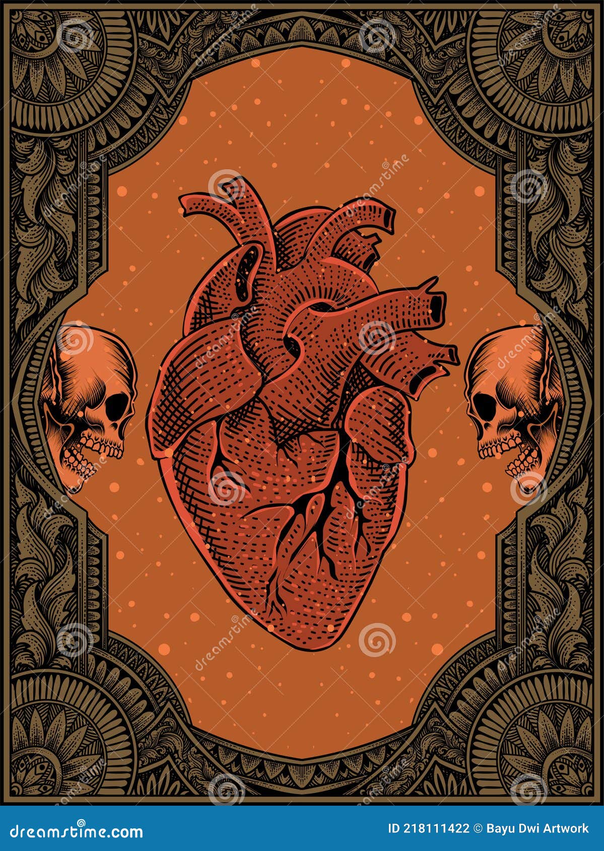 Antique Human Heart with Engraving Ornament Stock Vector - Illustration ...