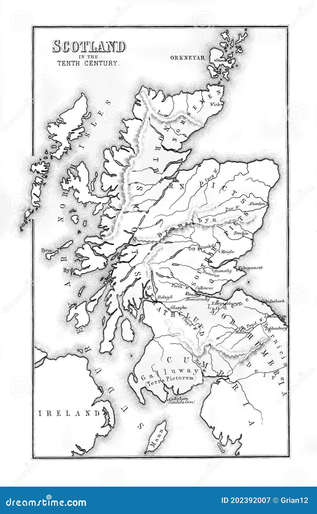 Antique Illustration of Historic Map of Scotland Stock Illustration ...