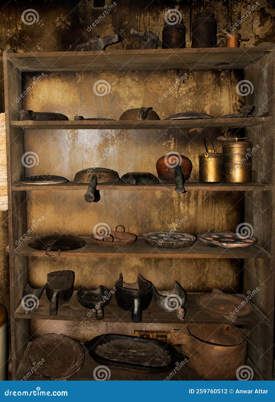 Antique Indian Kitchenware Arranged on the Shelf. Editorial Photography ...