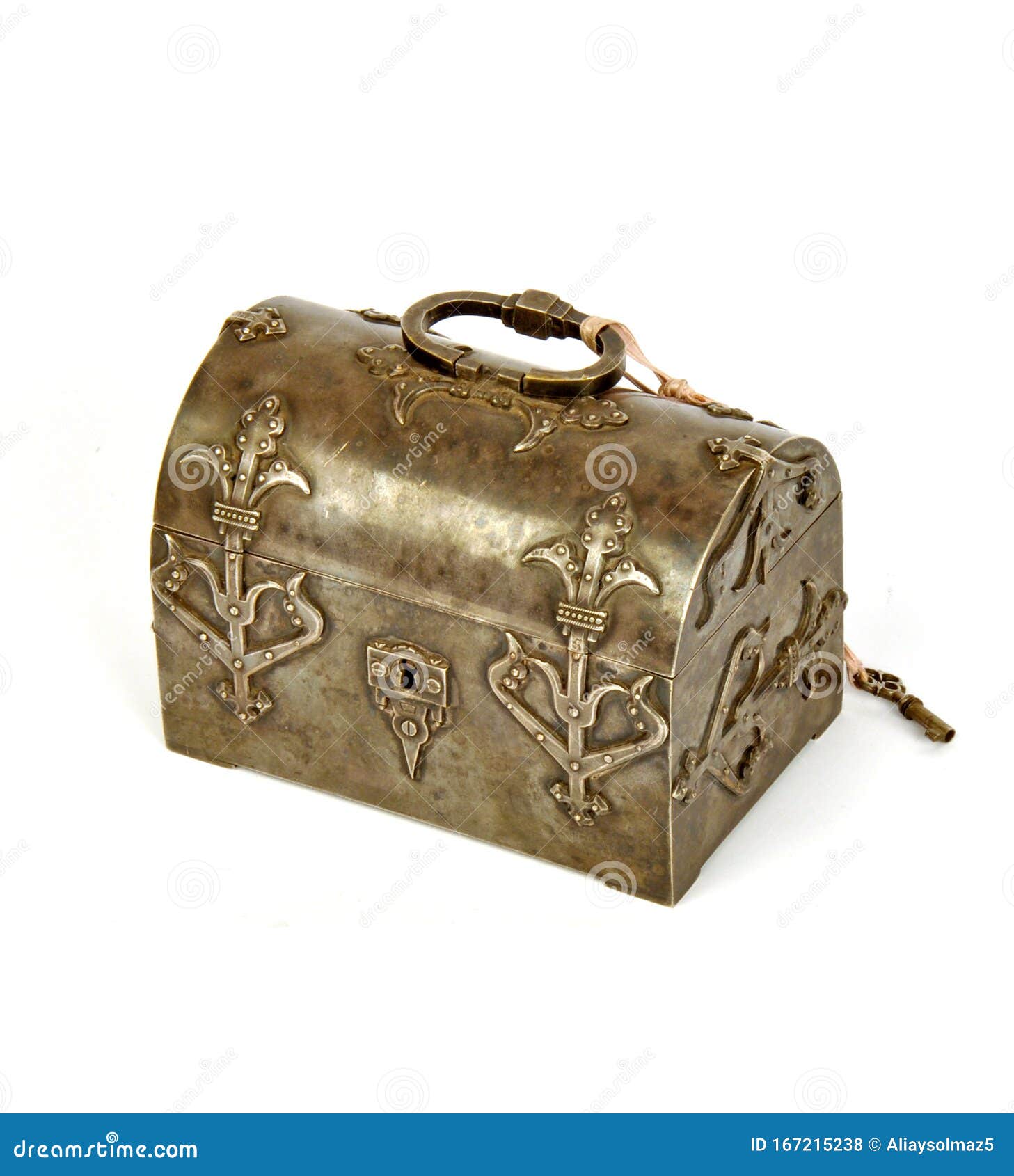 Antique Iron Chest Box Isolate on White Background, Vintage Style Stock ...