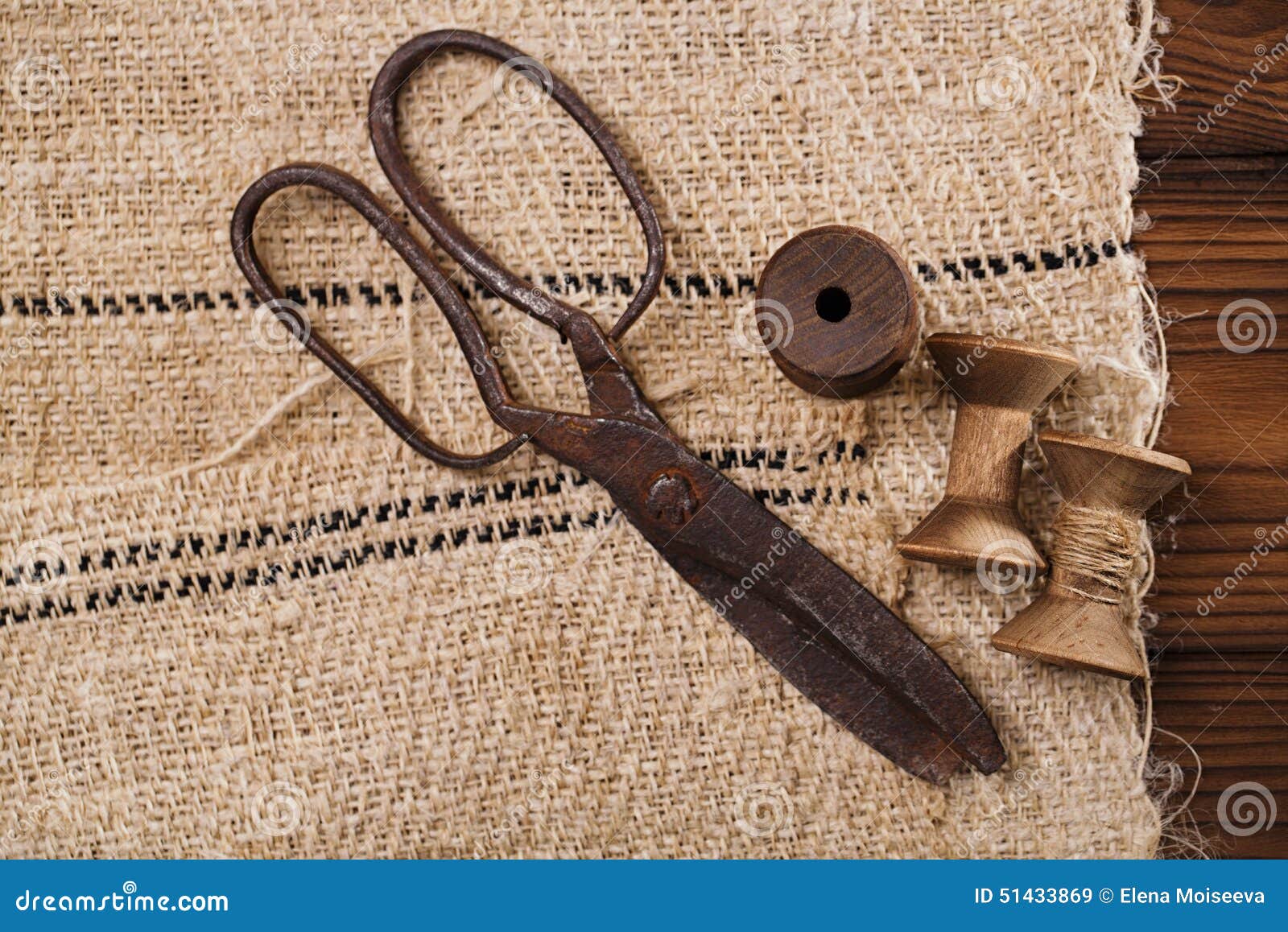 Really Antique Iron Scissors with Spools Stock Image - Image of jute ...