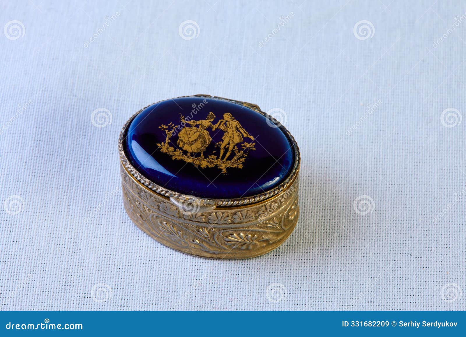 Antique Jewelry Box. Blue Stone Lid with a Pattern Stock Image - Image ...