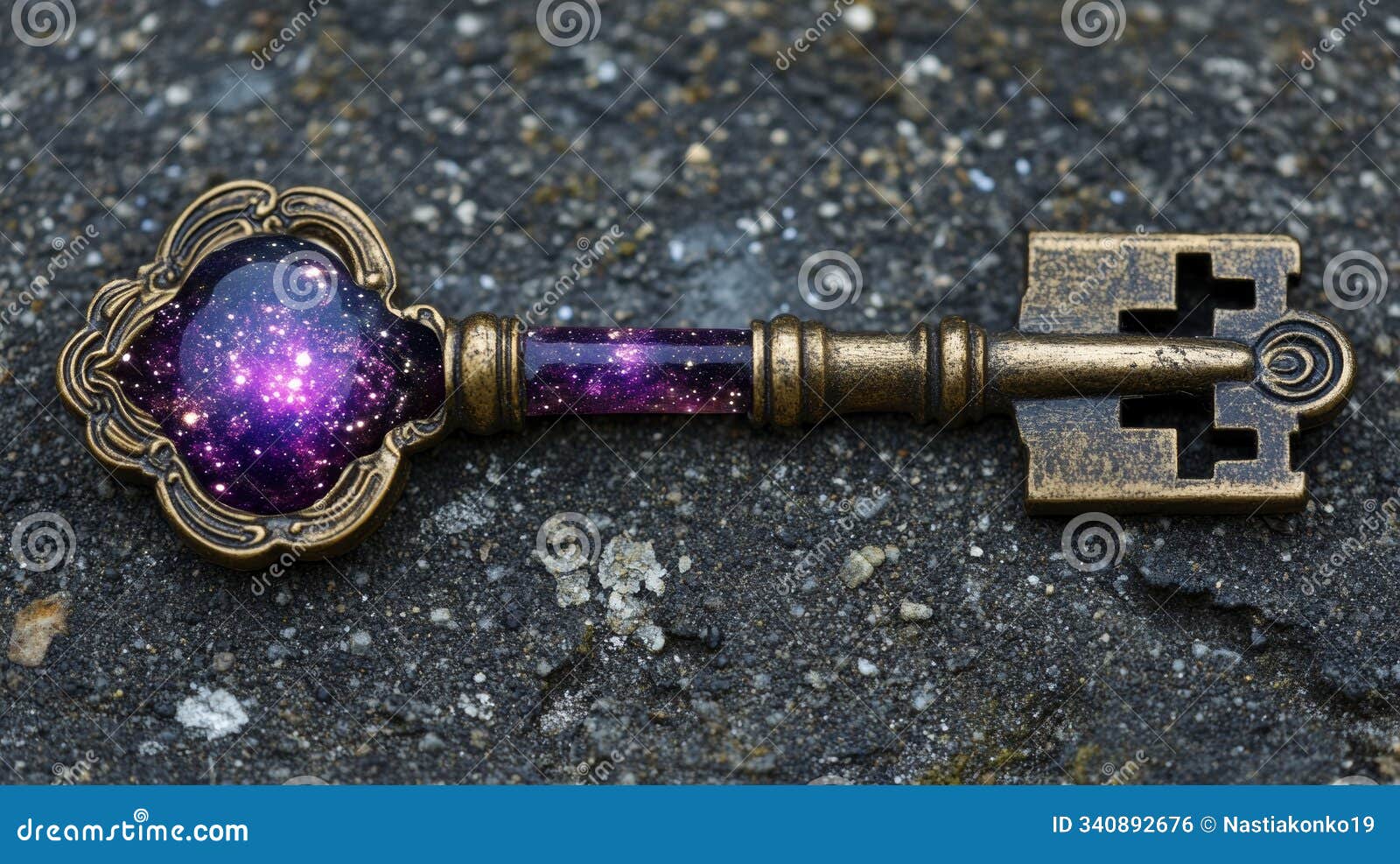 Antique Key with Galaxy Design on Textured Surface, Fantasy Concept ...
